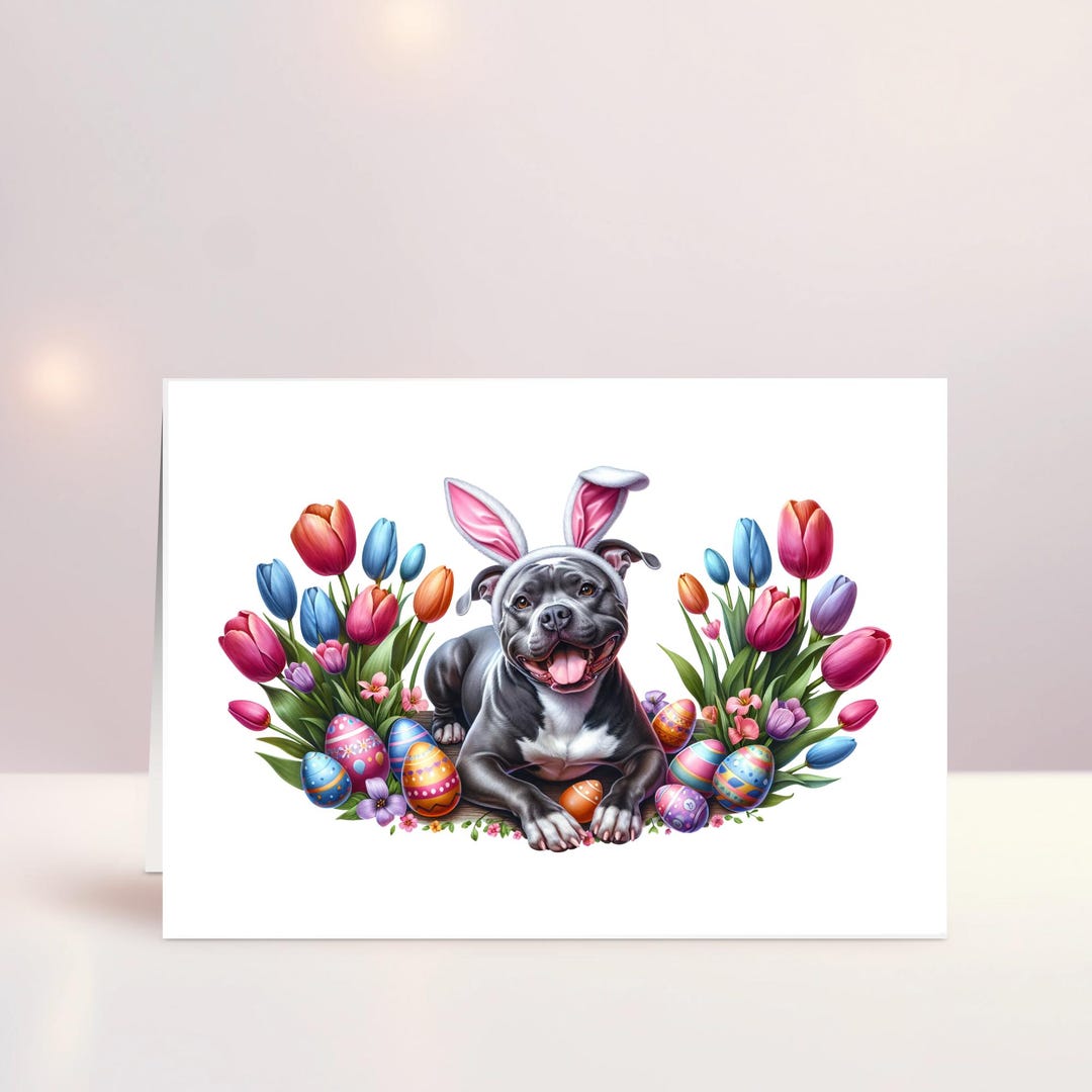 Pitbull Easter Cards - Dog in Bunny Ears Greeting Card - Animal Rescue ...