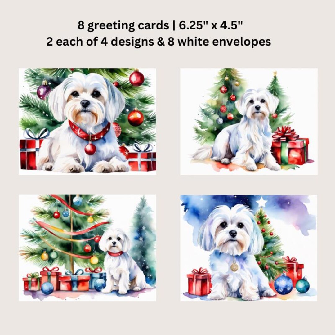 Dog Christmas Cards, Maltese Dog, Greeting Card Set, Folded Cards, Peel ...