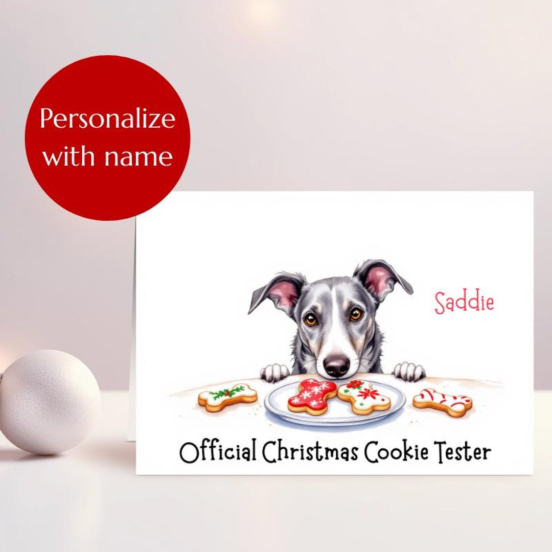Personalized Greyhound Christmas Card - Dog Cookie Tester Greeting Card ...