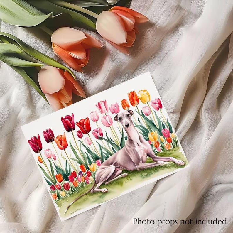 Greyhound Dog Note Cards, Tulip Art Stationery Set With Envelopes, Dog ...