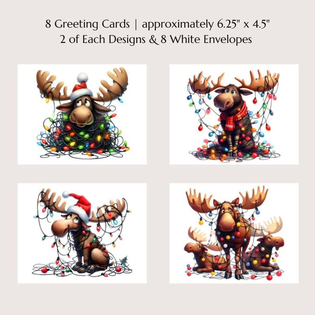 Moose Christmas Cards, Tangled Christmas Lights, Greeting Cards, Blank ...
