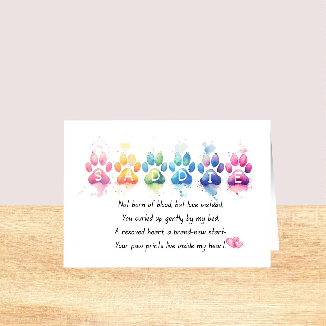 Personalized Paw Print Memorial Card , Watercolor Name & Poem, Pet Loss ...