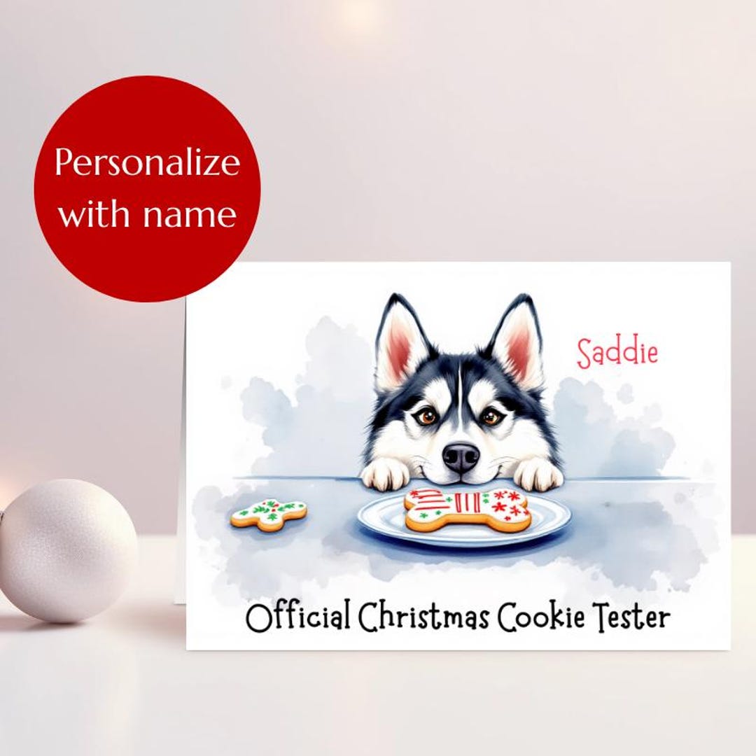 Personalized Husky Christmas Cards- Dog Cookie Tester Greeting Card Set ...
