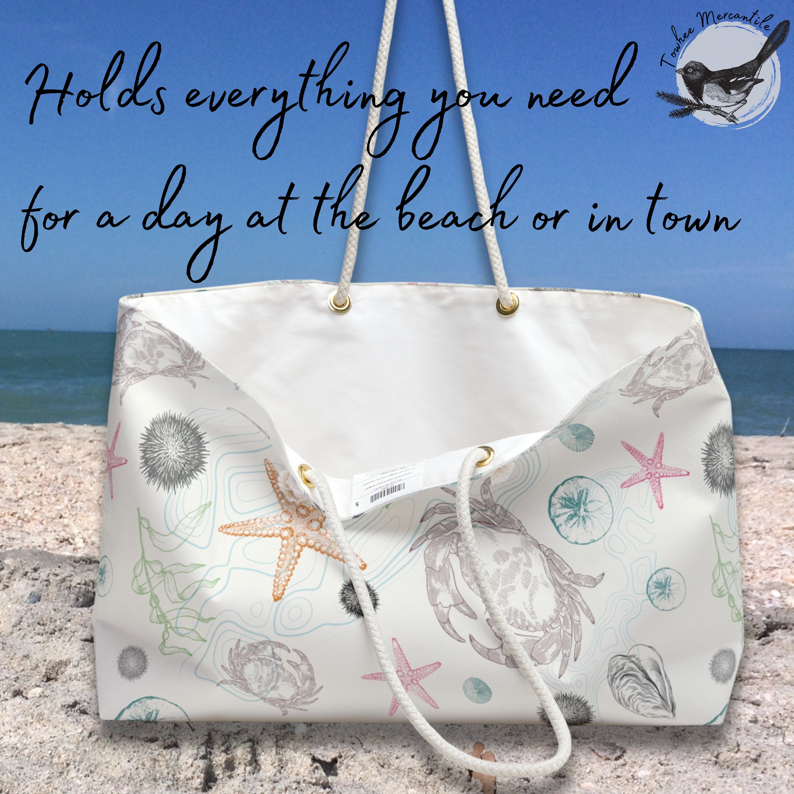 Tide Pool Weekender, Coastal Aesthetic Extra Large Beach Tote Bag ...