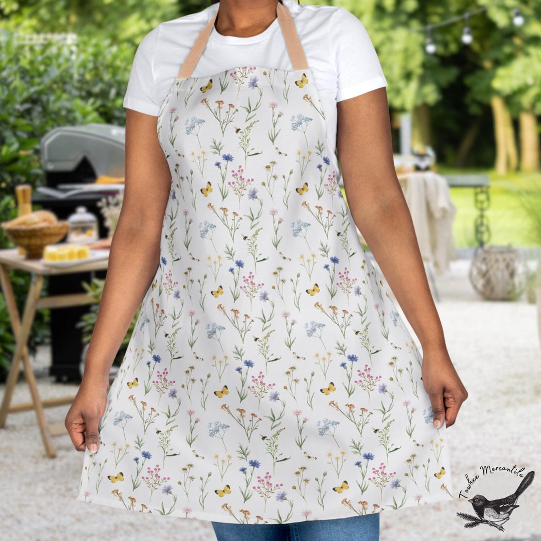 Wildflower Meadow Pattern Apron With Butterflies, Bees, and Flowers ...
