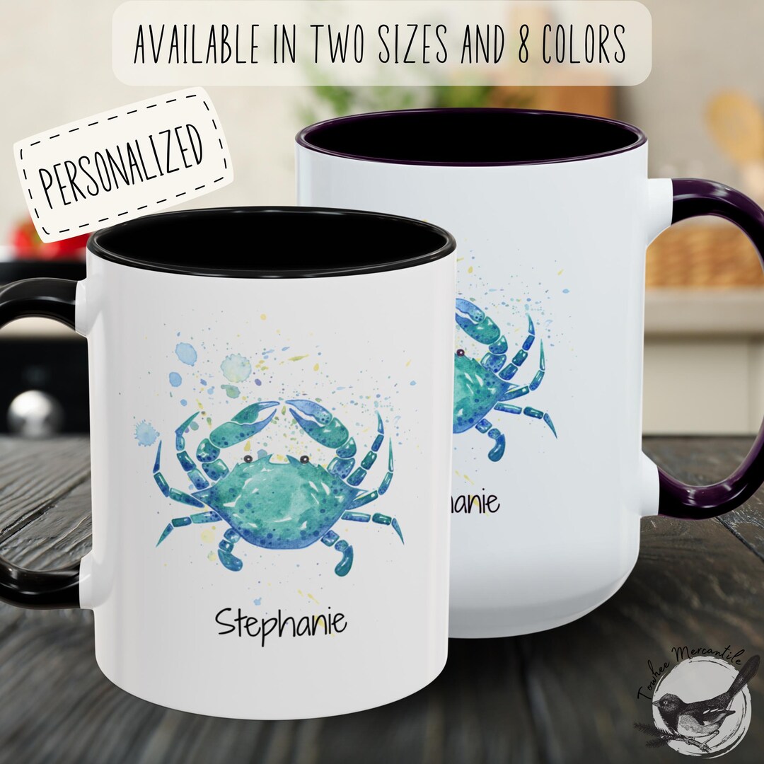 Personalized Artistic Crab Coffee Mug, Ocean Lover Gift, Colorful Beach ...