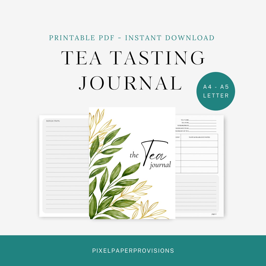 Tea Tasting Journal Printable PDF Download Green & Gold Leaves Journal ...