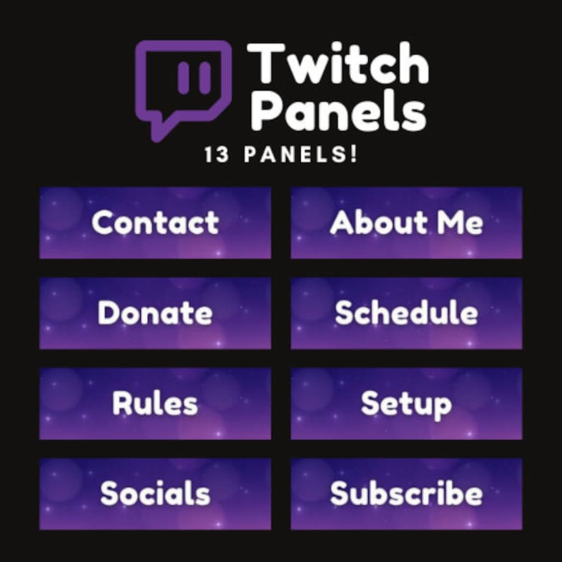 Celestial Twitch Panels | Purple Design With Stars | 13 Panels for ...