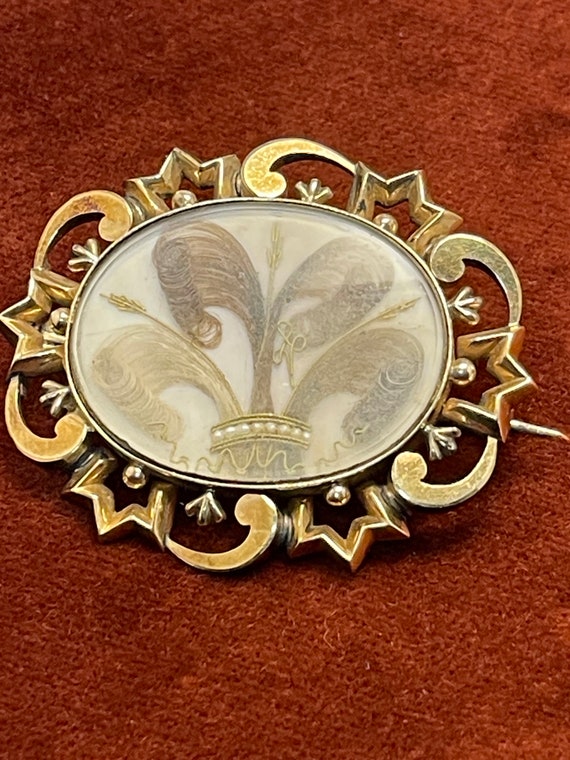 Victorian Edwardian Mourning Yellow Gold Brooch Locke… - Gem