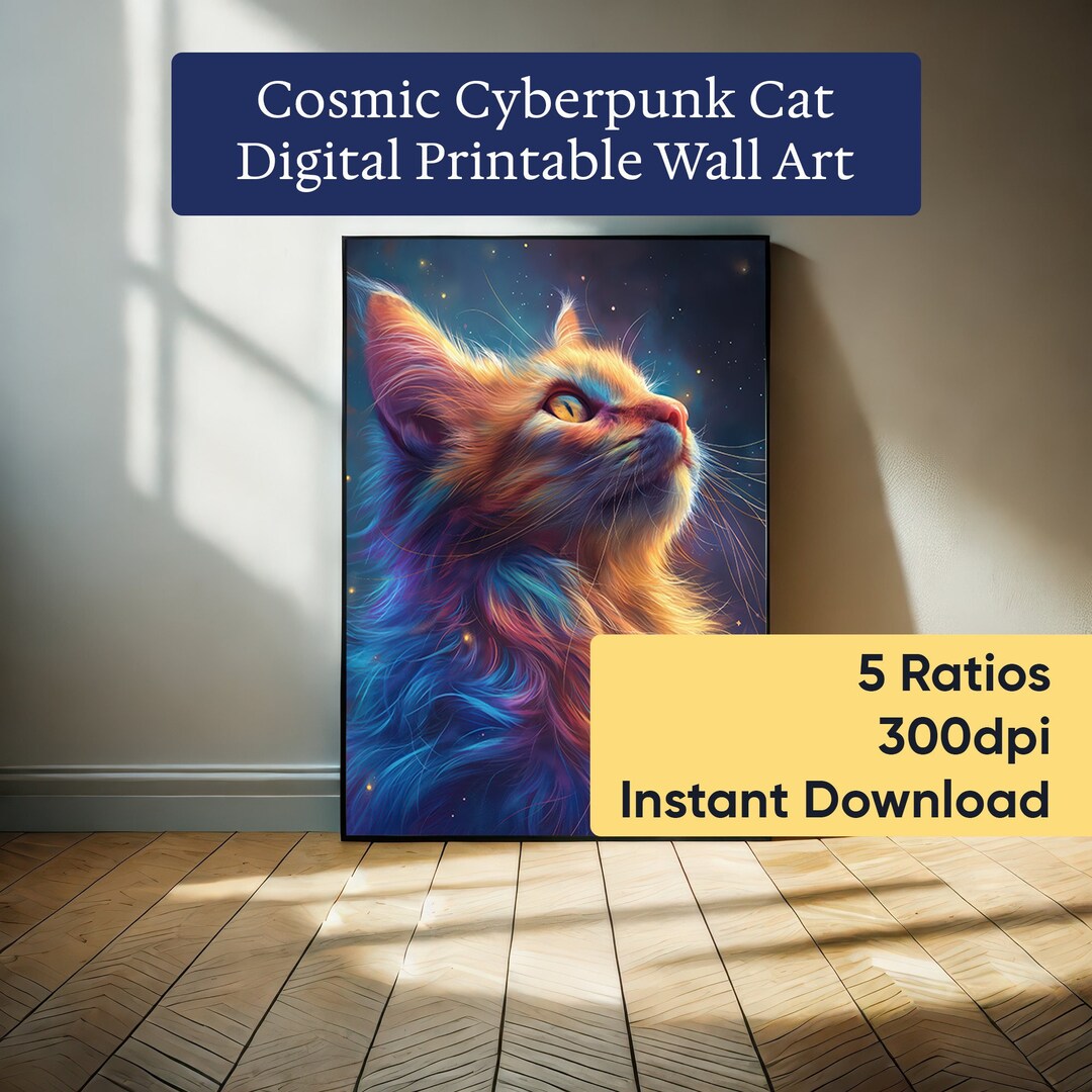 Cosmic Cyberpunk Cat Digital Printable Wall Art - Etsy