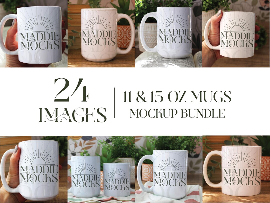 Coffee Mug Mockup Bundle, 15oz Mug, 11oz Mug, POD Mockups, Boho Vibes ...