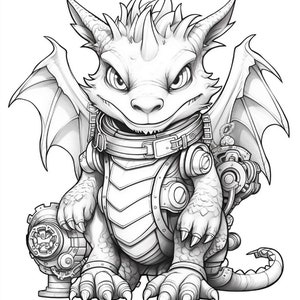 Steampunk Dragon Printable Fun Coloring Pages - Etsy