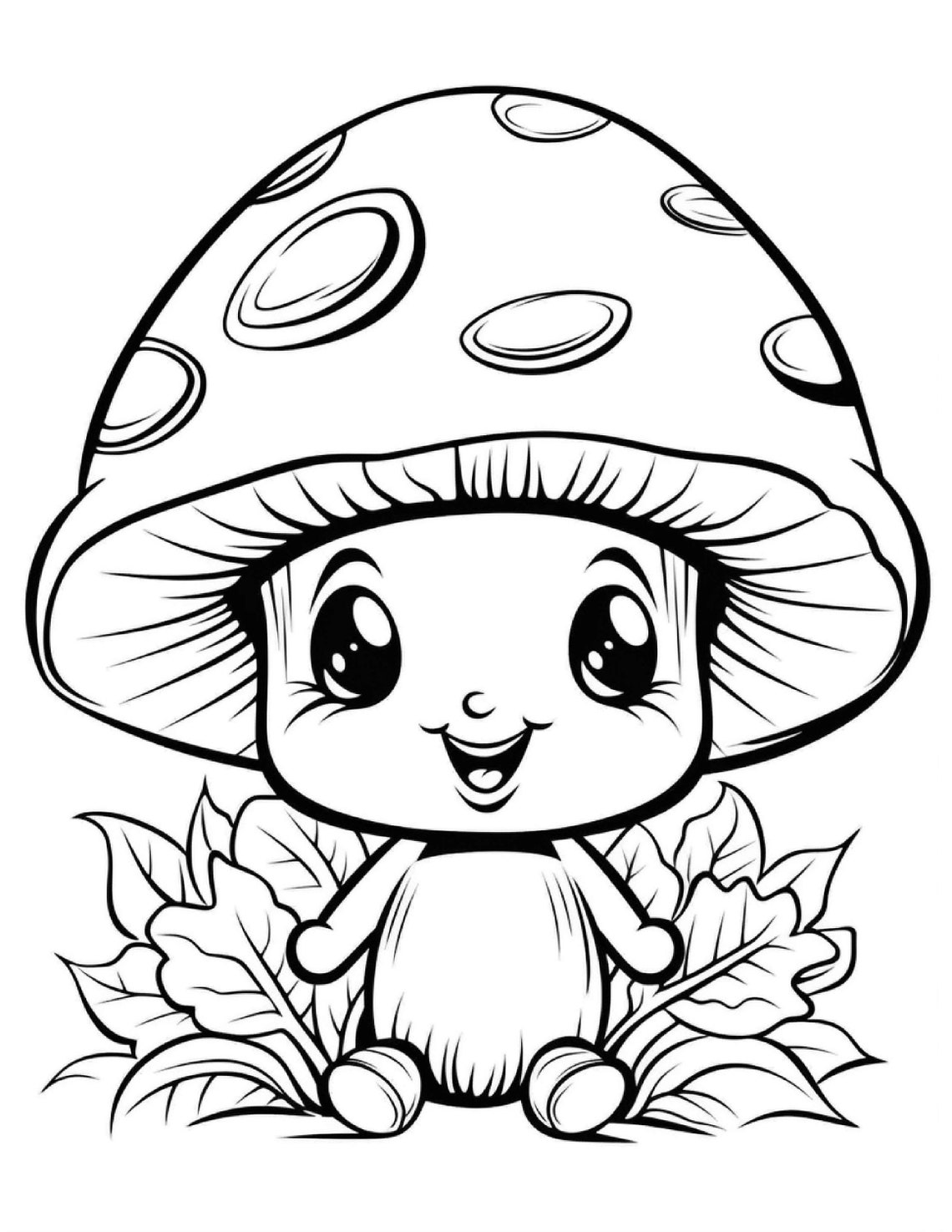 Cute Kawaii Mushroom Sticker Coloring Page Grayscale Mushroom Coloring ...