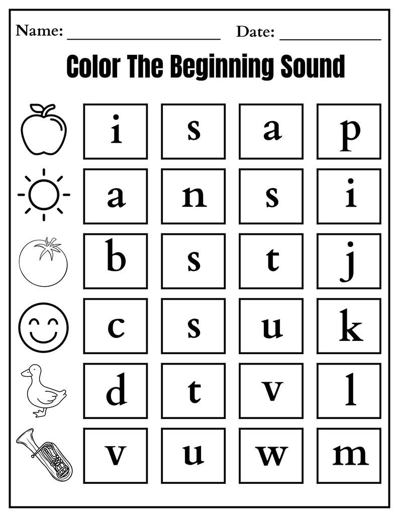 Beginning Sound Alphabet Kindergarten Learning Homeschool Printables - Etsy