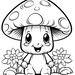 Cute Kawaii Mushroom Sticker Coloring Page Grayscale Mushroom Coloring ...