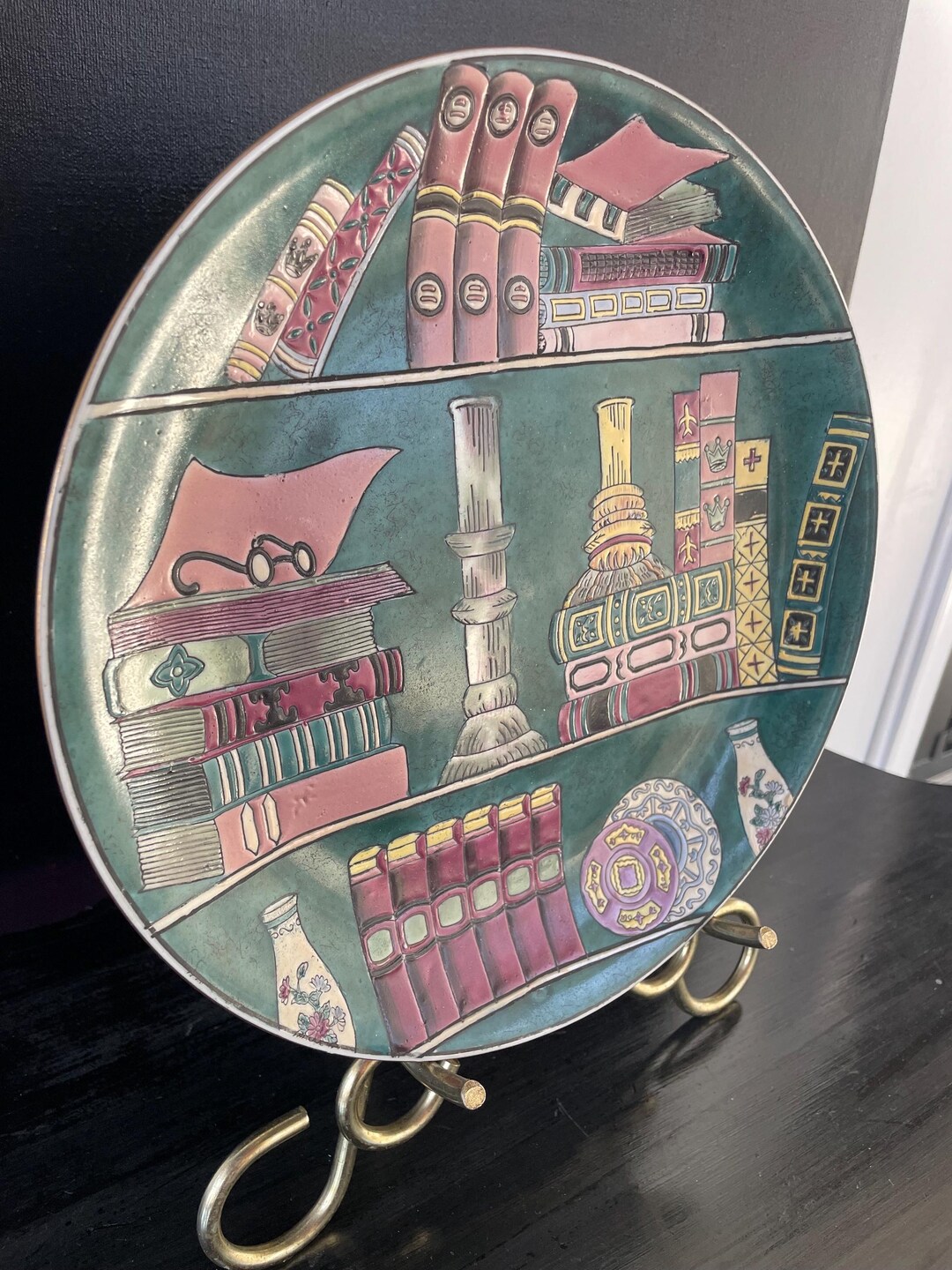Vintage Oriental Accent Library Bookshelf Decorative Wall Plate - Etsy