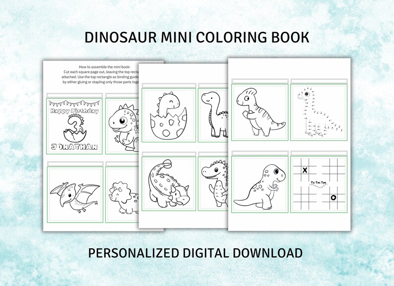 Dinosaur Personalized Mini Coloring Book Dino Party Favor Crayons Kids ...