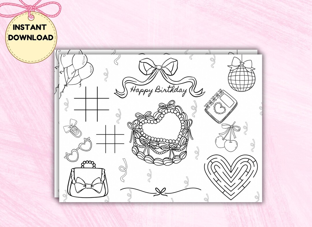 Coquette Ribbon Bow Birthday Party Coloring Page Activity Placemat - Etsy