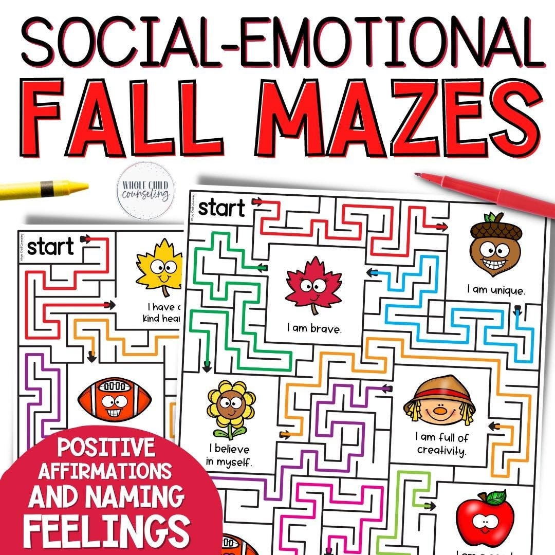 Fall Mazes for Kids, Printable Autumn Self Esteem Games for Kids ...