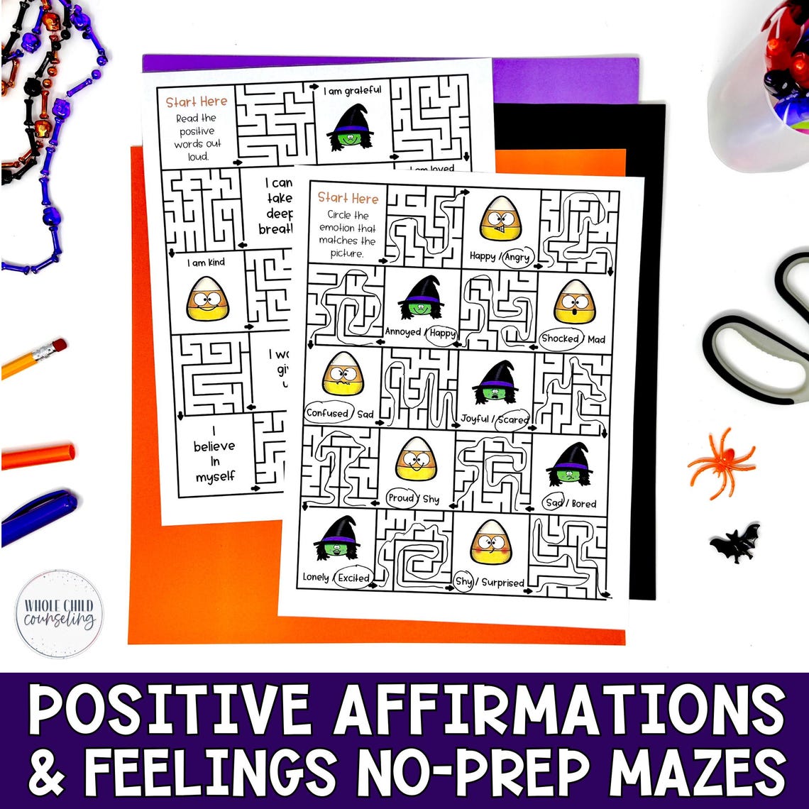 Halloween SEL Mazes: Self Esteem Worksheets & Affirmations for Kids ...
