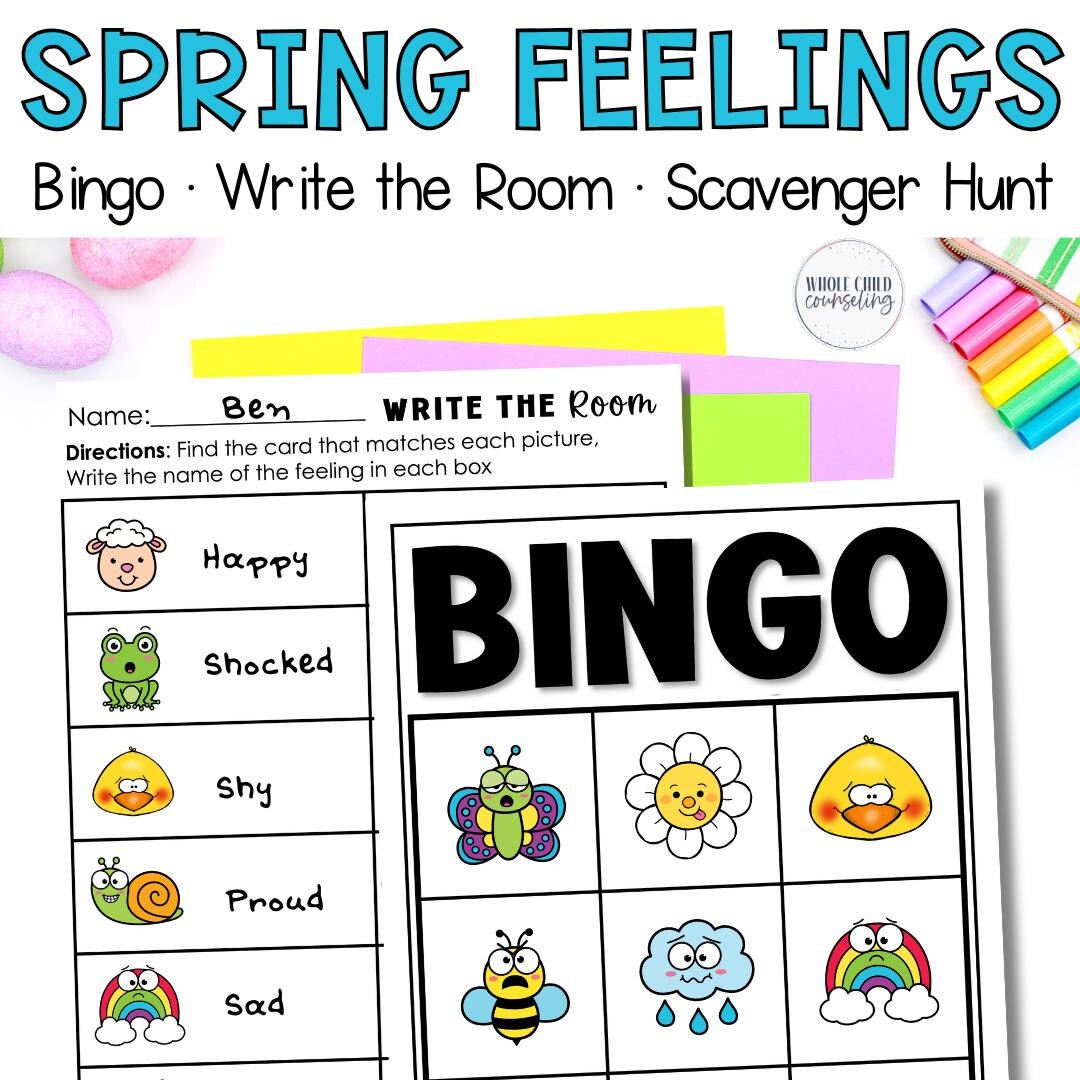 Kids Bingo, Scavenger Hunt, Spring Write the Room, Feelings Printable ...
