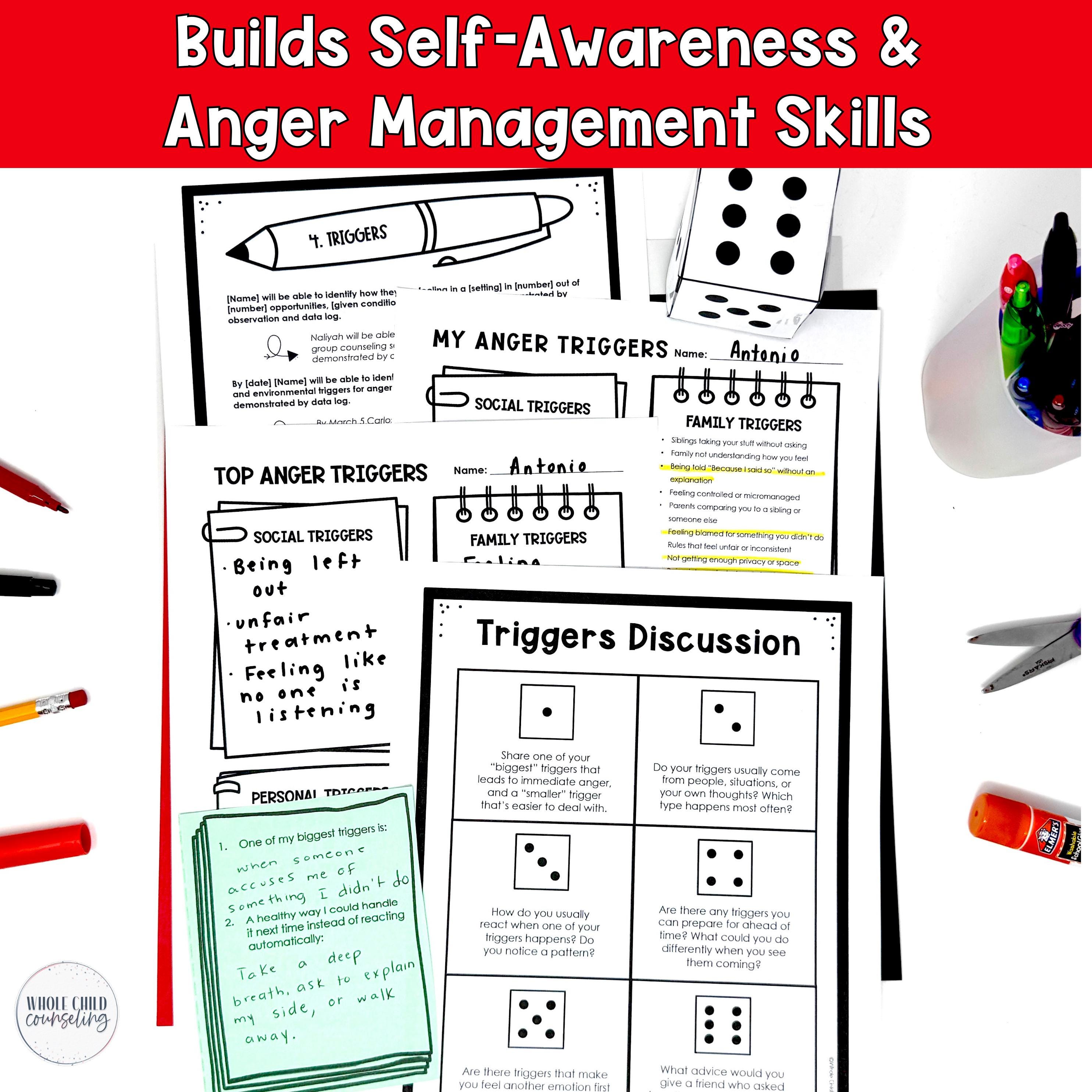 Teen and Tween Anger Management Worksheets: Anger Triggers, Coping ...