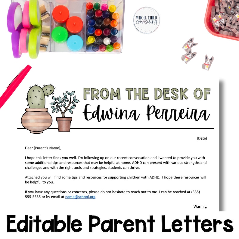 Mental Health Letters & Handouts for Counselor Parent Communication ...