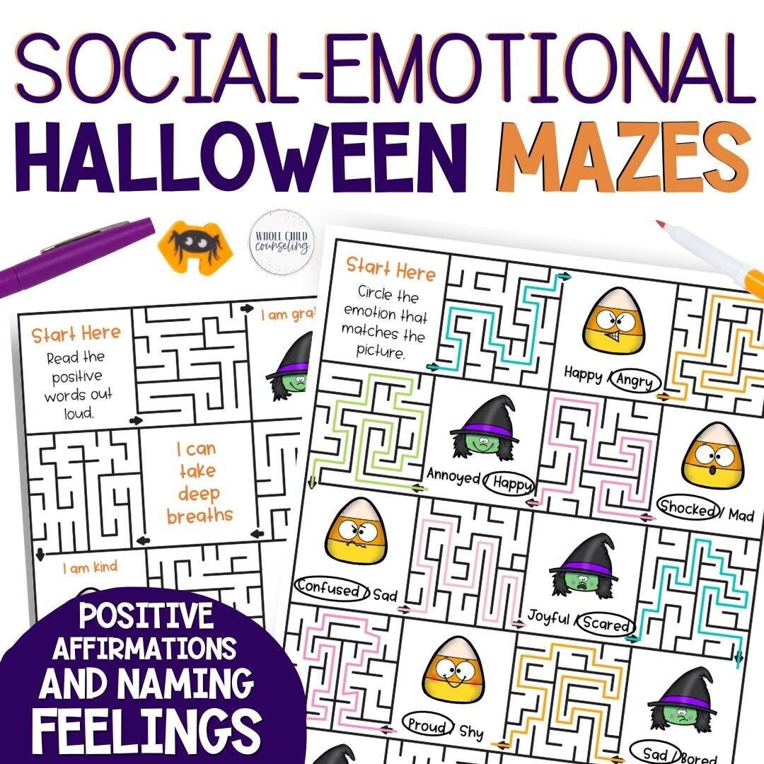 Halloween Mazes for Kids, Printable Halloween Self Esteem Games for ...