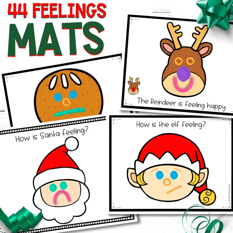 Christmas Feelings Dough and Drawing Emotions Mats for Social Emotional ...