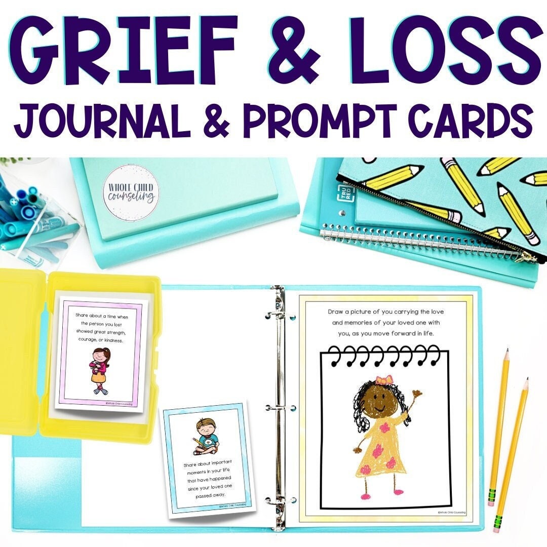 Grief and Loss Journal & Counseling Prompt Cards, Therapy Worksheets ...