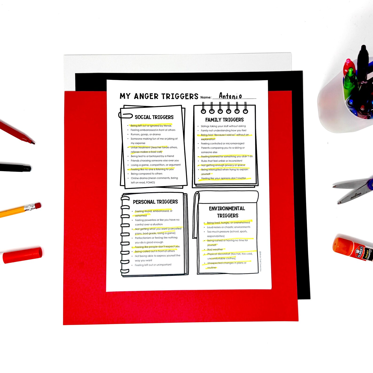 Teen and Tween Anger Management Worksheets: Anger Triggers, Coping ...