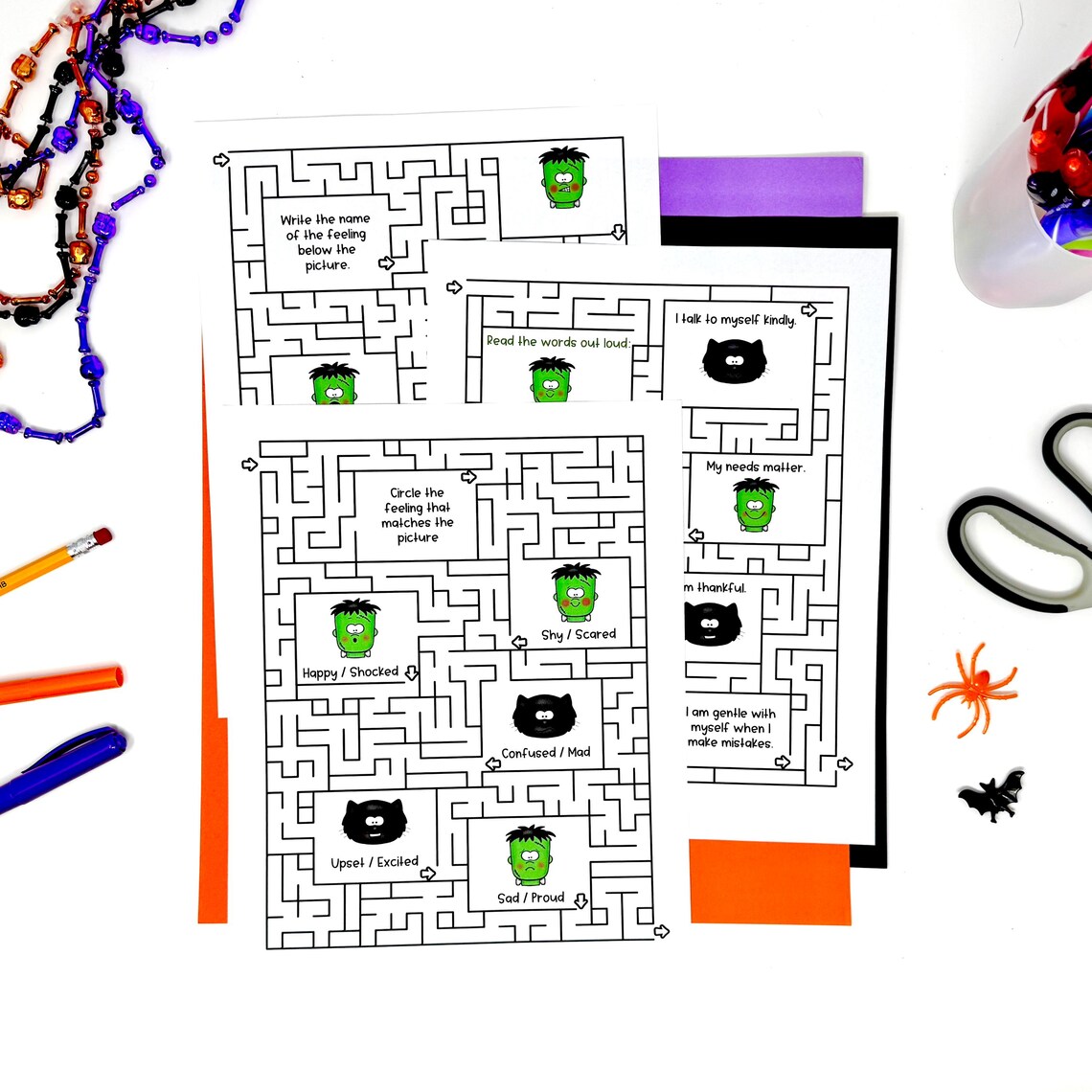 Halloween SEL Mazes: Self Esteem Worksheets & Affirmations for Kids ...