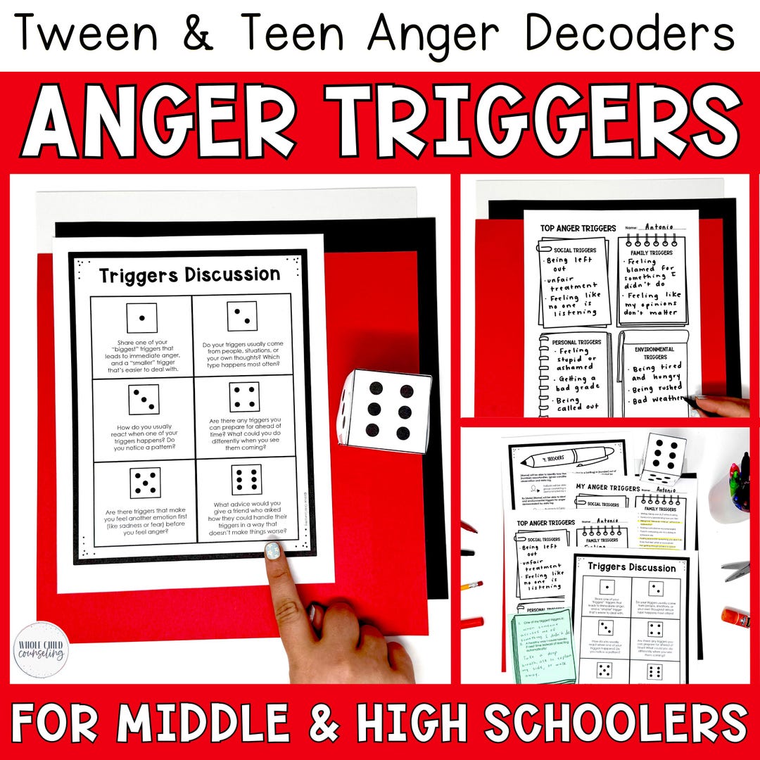 Teen and Tween Anger Management Worksheets: Anger Triggers, Coping ...