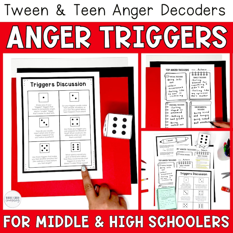 Teen and Tween Anger Management Worksheets: Anger Triggers, Coping ...