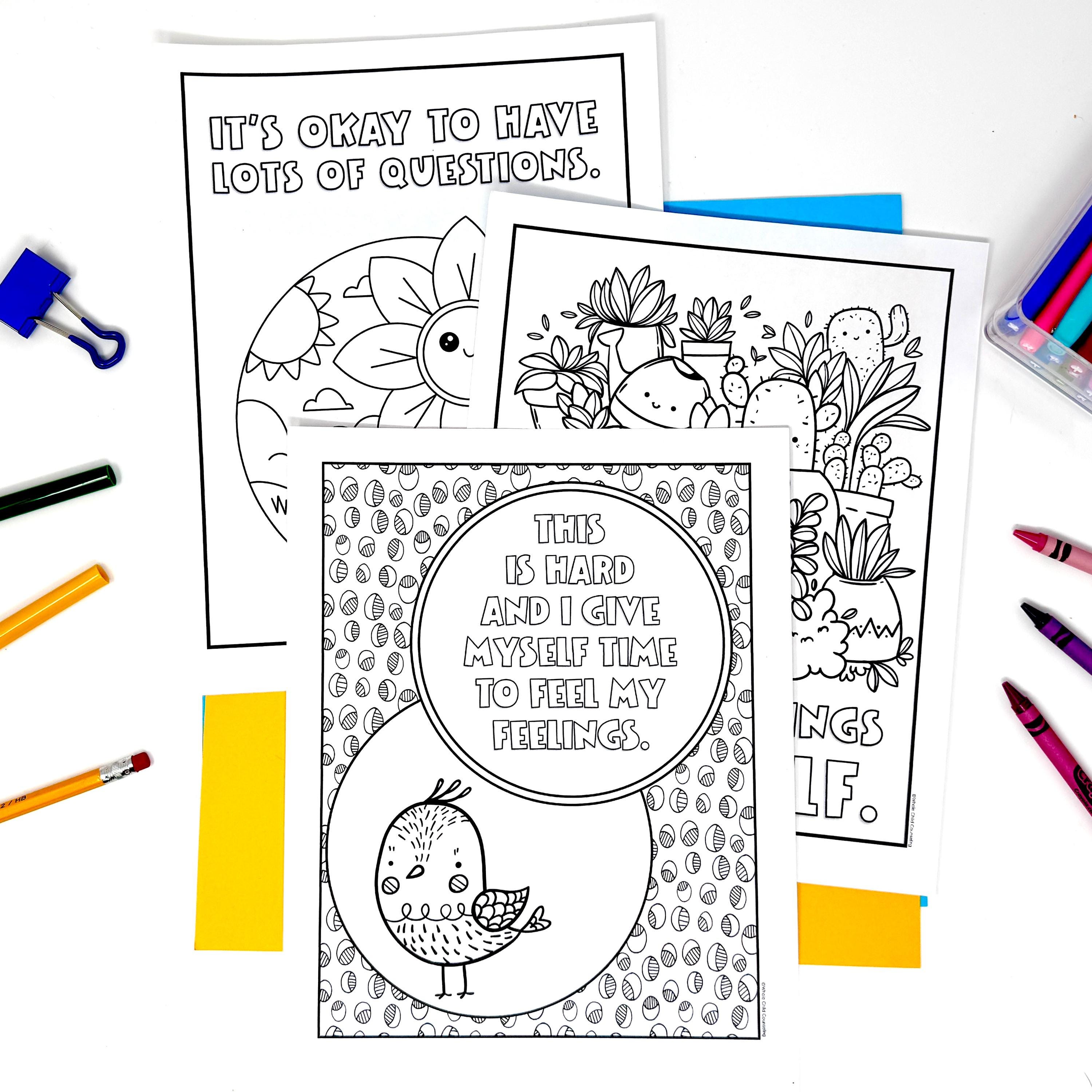 Positive Thinking & Affirmation Coloring Pages for Comfort Kit Grief ...