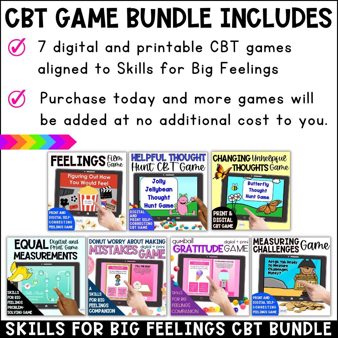 CBT Skills for Big Feelings Digital & Print Counseling Game Bundle ...