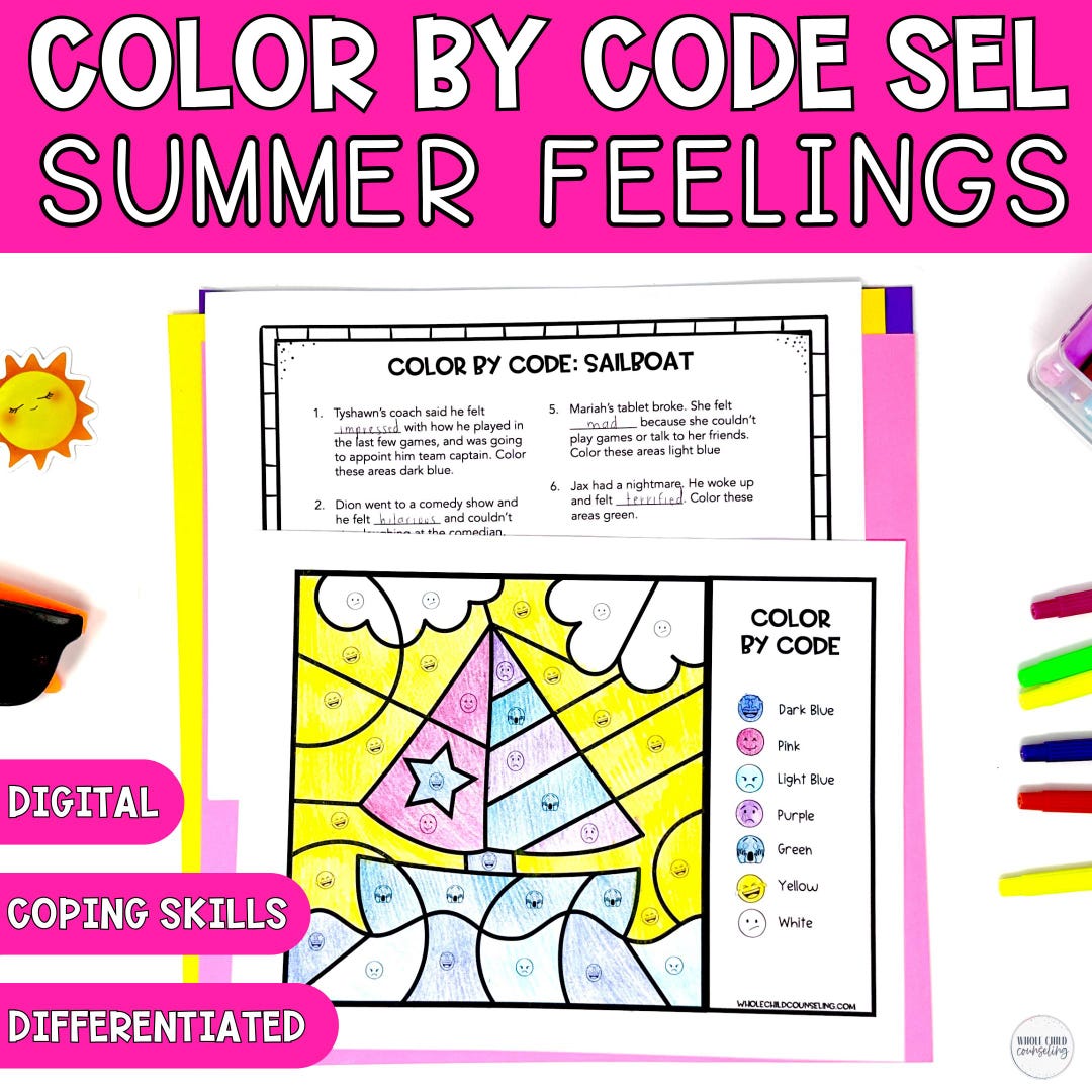 Colorea por código: Velero: Sentimientos de verano, Actividad de ...