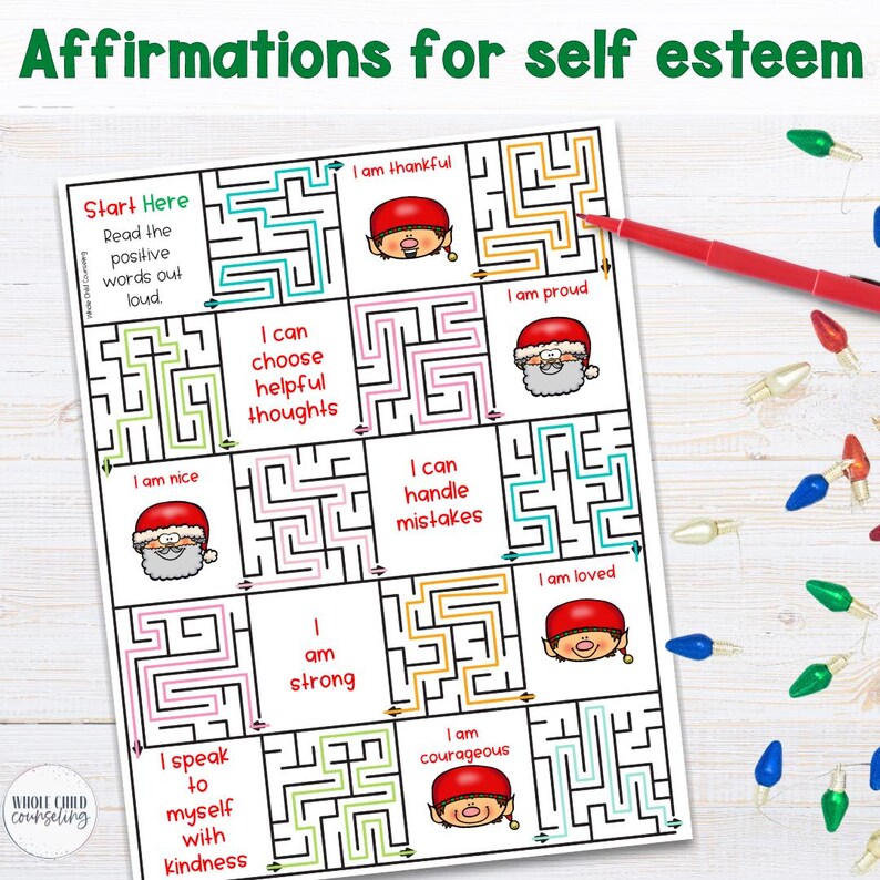 Christmas Mazes for Kids, Printable Self Esteem Games for Kids ...