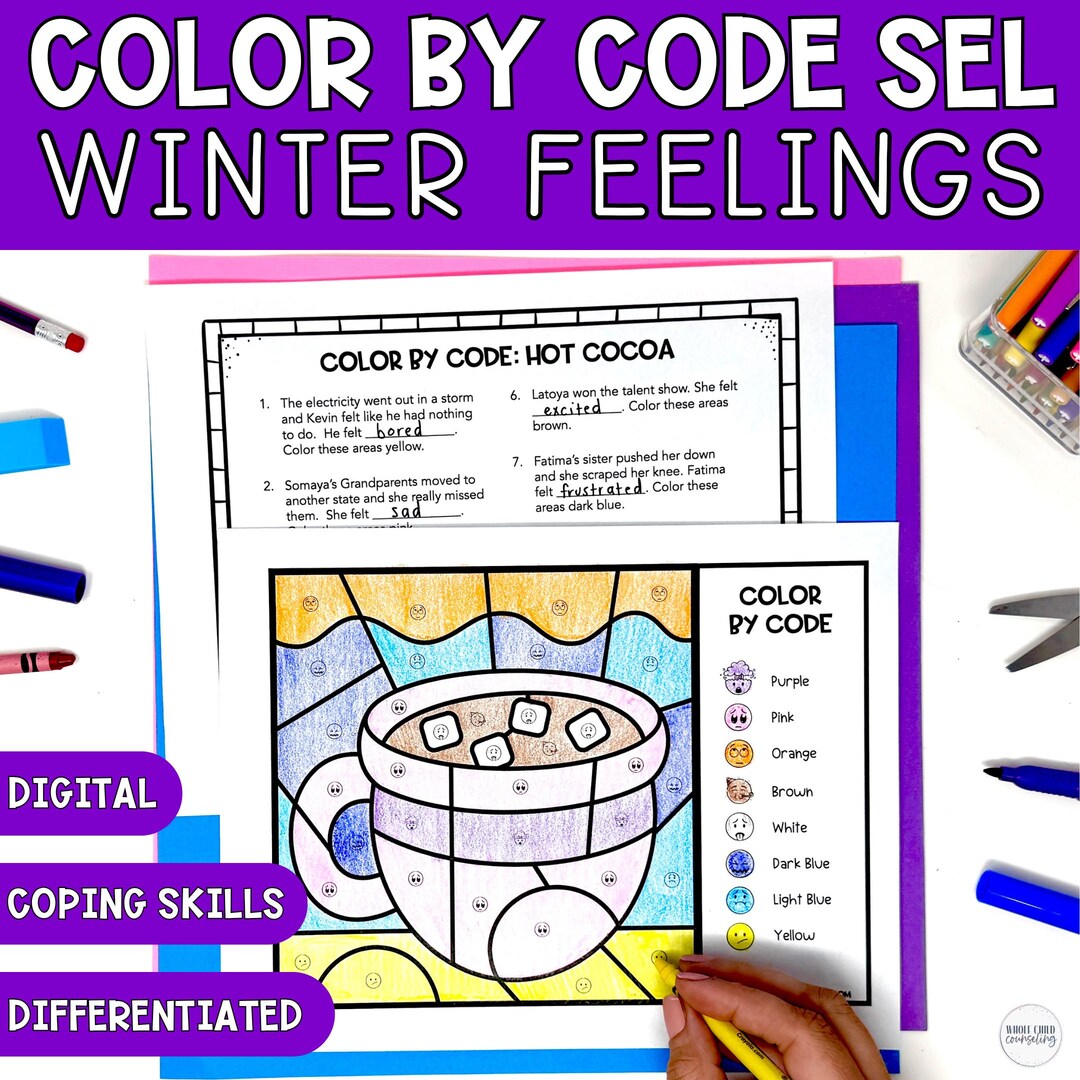 Winter Color by Code Feelings, Social Emotional Learning, Emotional ...
