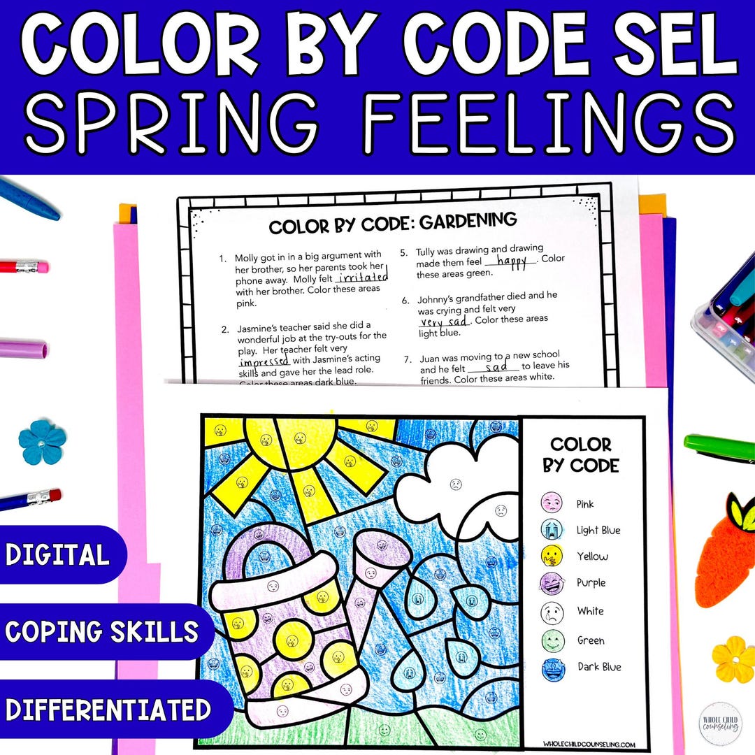 Spring Color by Code Easter Feelings, Social Emotional Learning ...