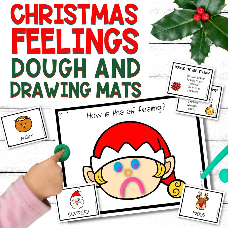 Christmas Feelings Dough and Drawing Emotions Mats for Social Emotional ...