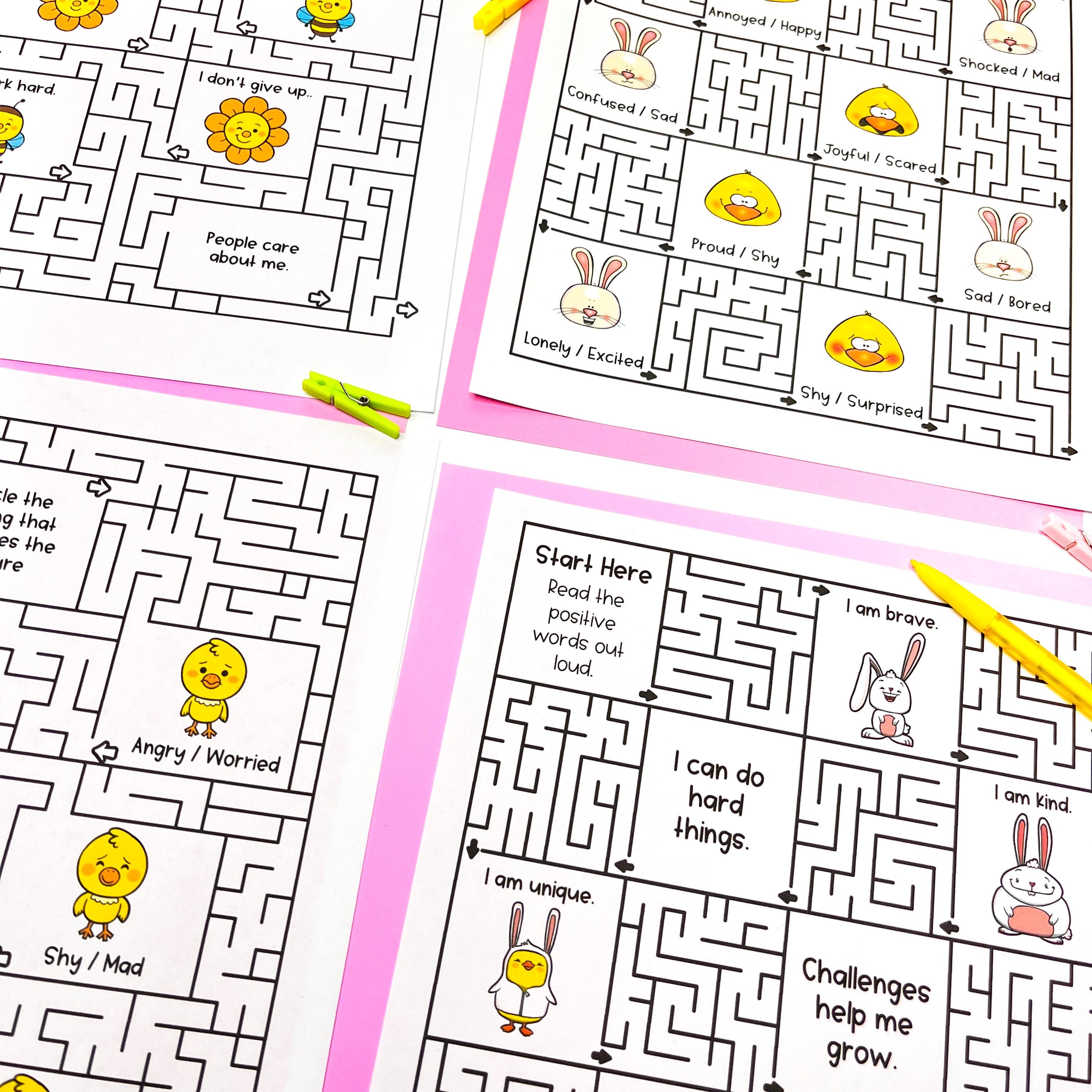 Easter Feelings Mazes, Printable Self Esteem Activity for Kids ...