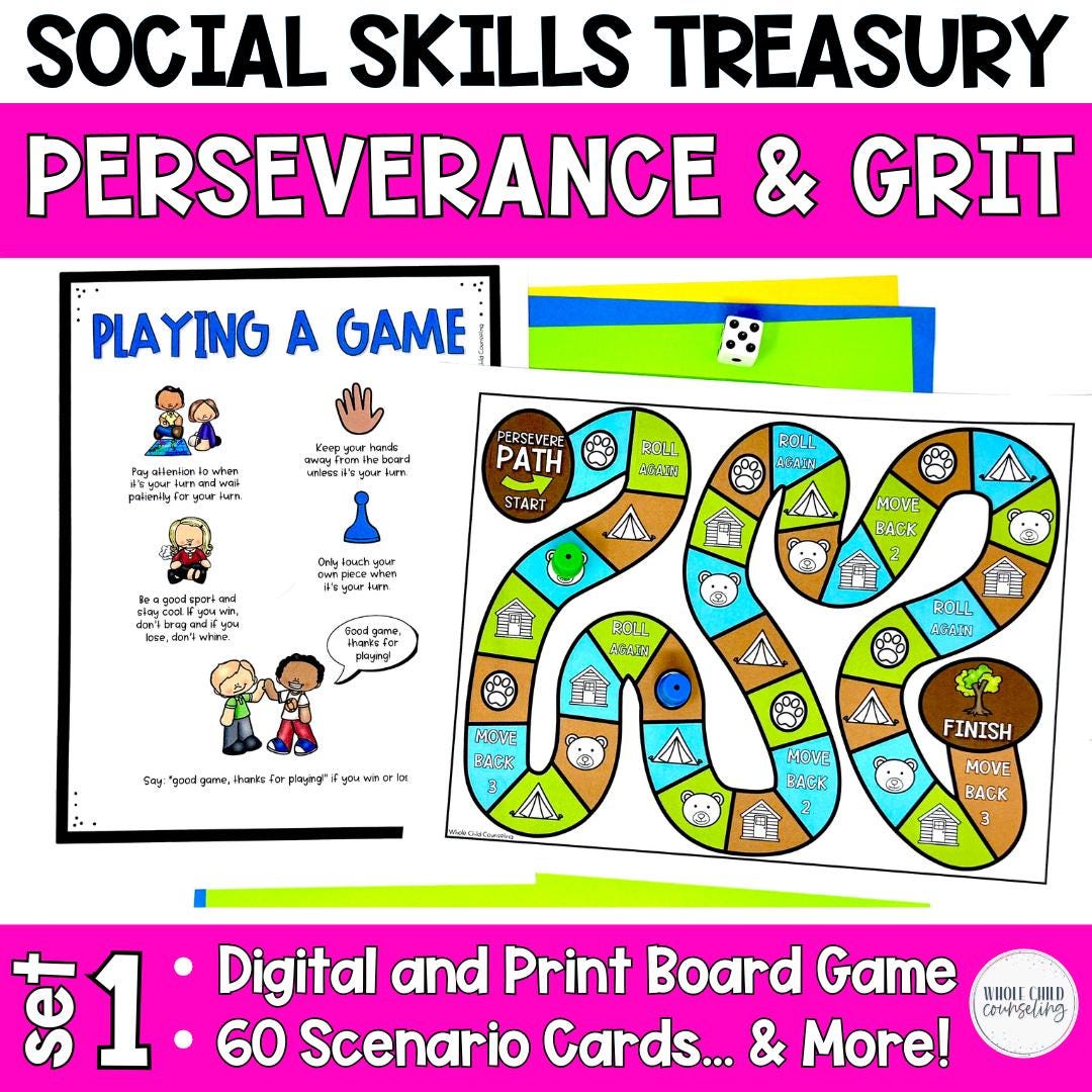 Perseverance Kids Game, Social Skills Grit Game, Psychology Printable ...
