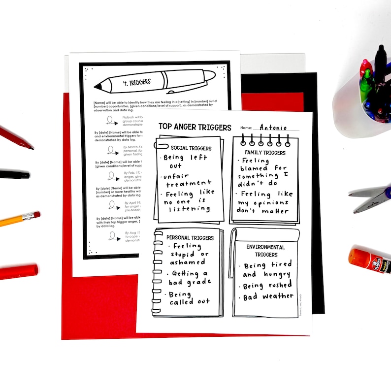 Teen and Tween Anger Management Worksheets: Anger Triggers, Coping ...