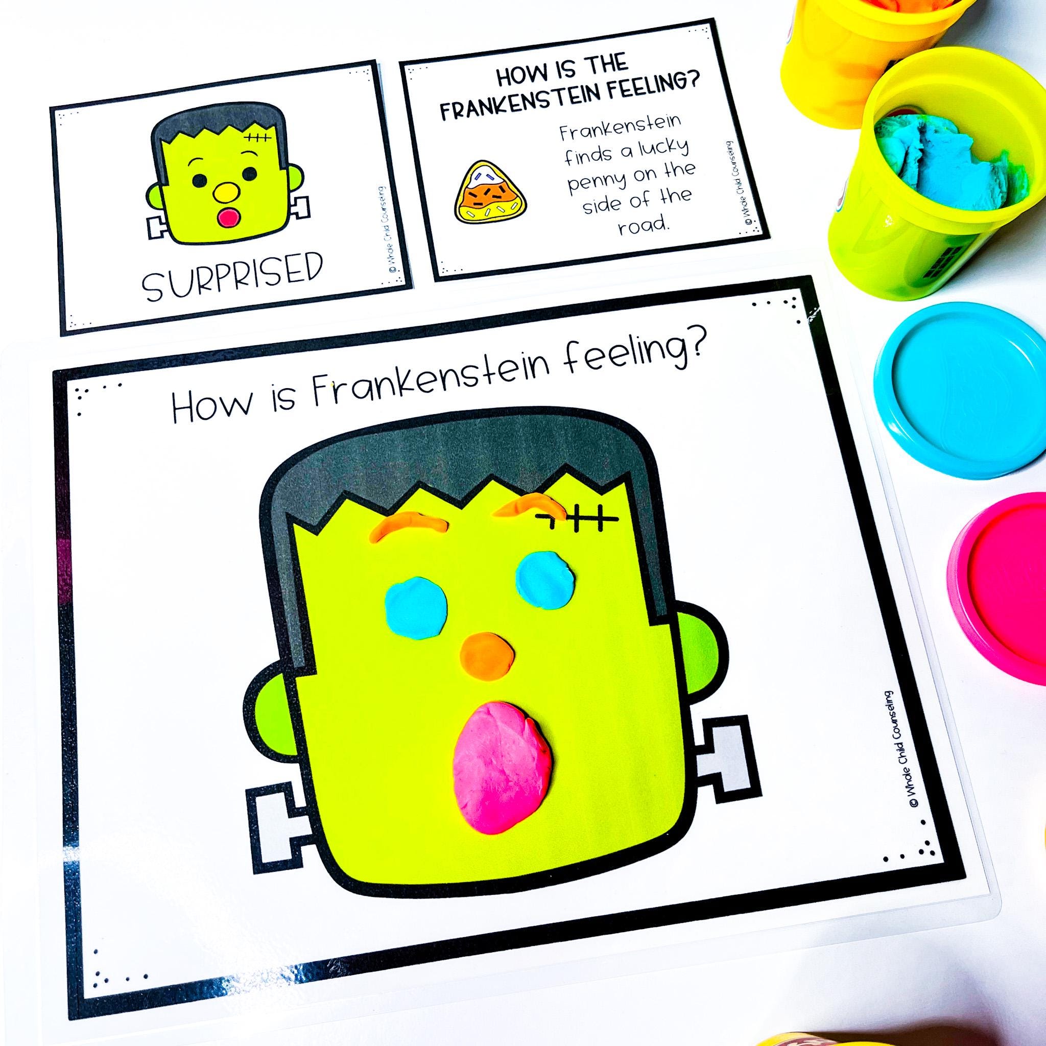 Halloween Naming Feelings Dough and Drawing Emotions Mats for Social ...