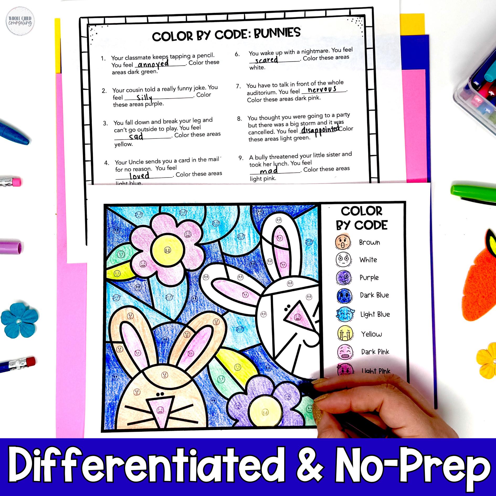 Spring Color by Code Bunny, Social Emotional Learning Regulation Tools ...