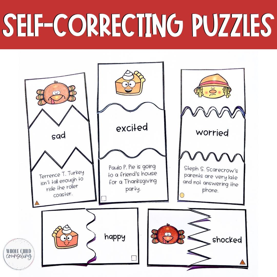 Thanksgiving Feelings Puzzles for Kids, Printable Puzzle, Social ...