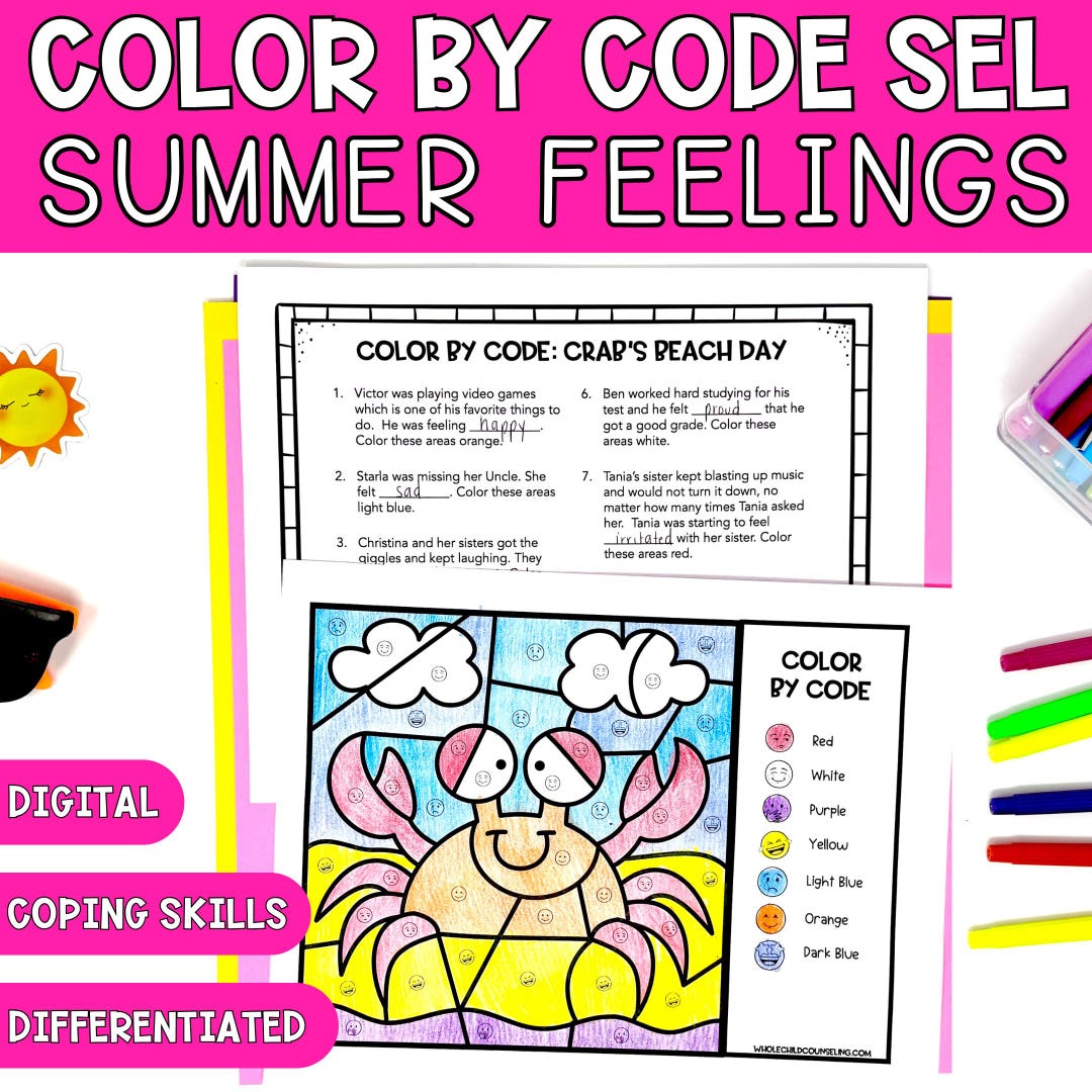 Color by Code Crab Summer Feelings, Feelings Activity, Summer ...