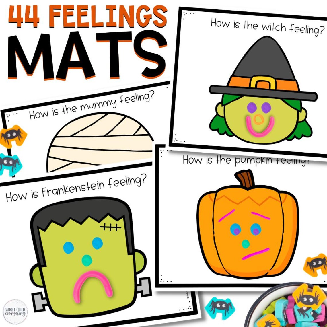 Halloween Naming Feelings Dough and Drawing Emotions Mats for Social ...