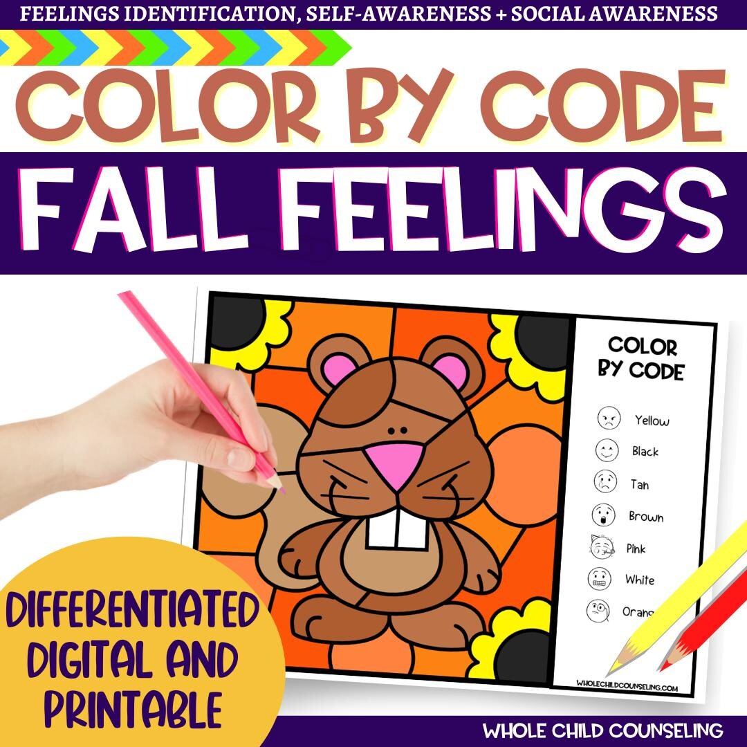 Color by Code Fall Feelings Squirrel Activity, Autumn Social Emotional ...